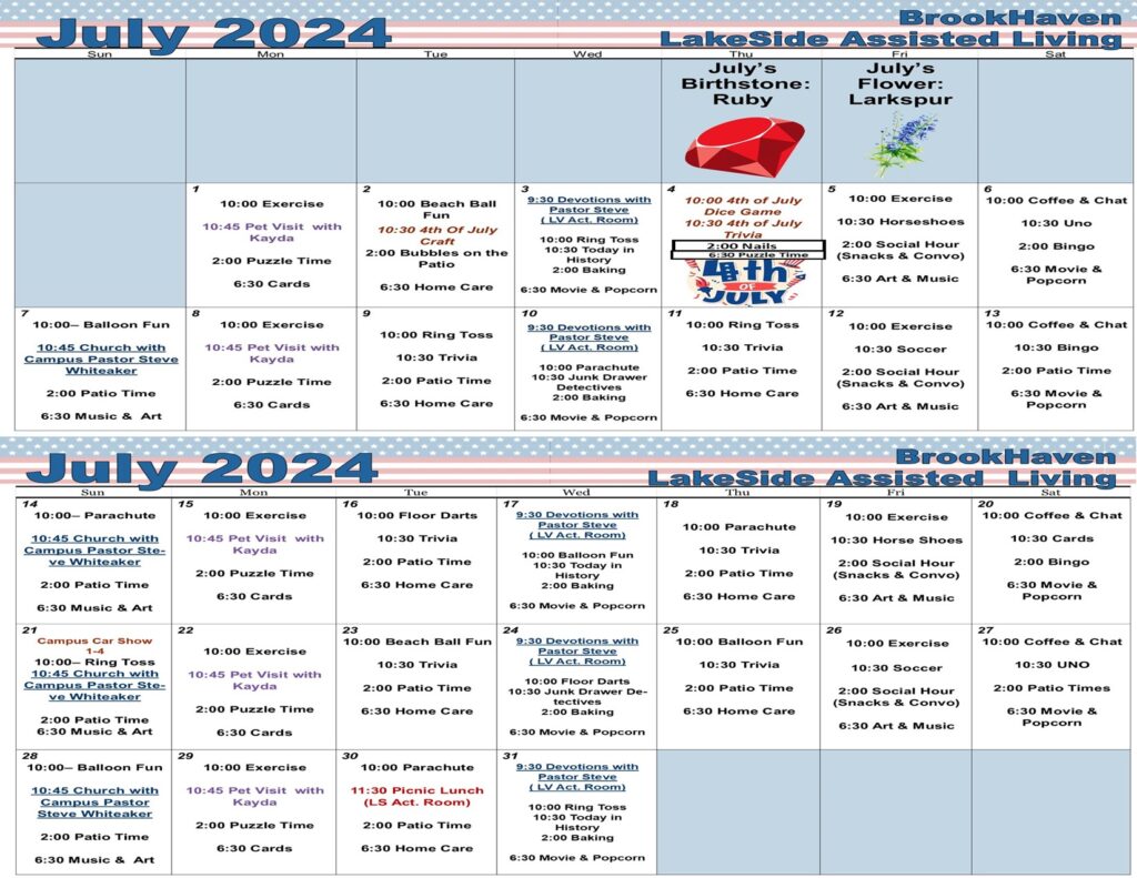 Activity Calendars - Brookhaven Retirement Community
