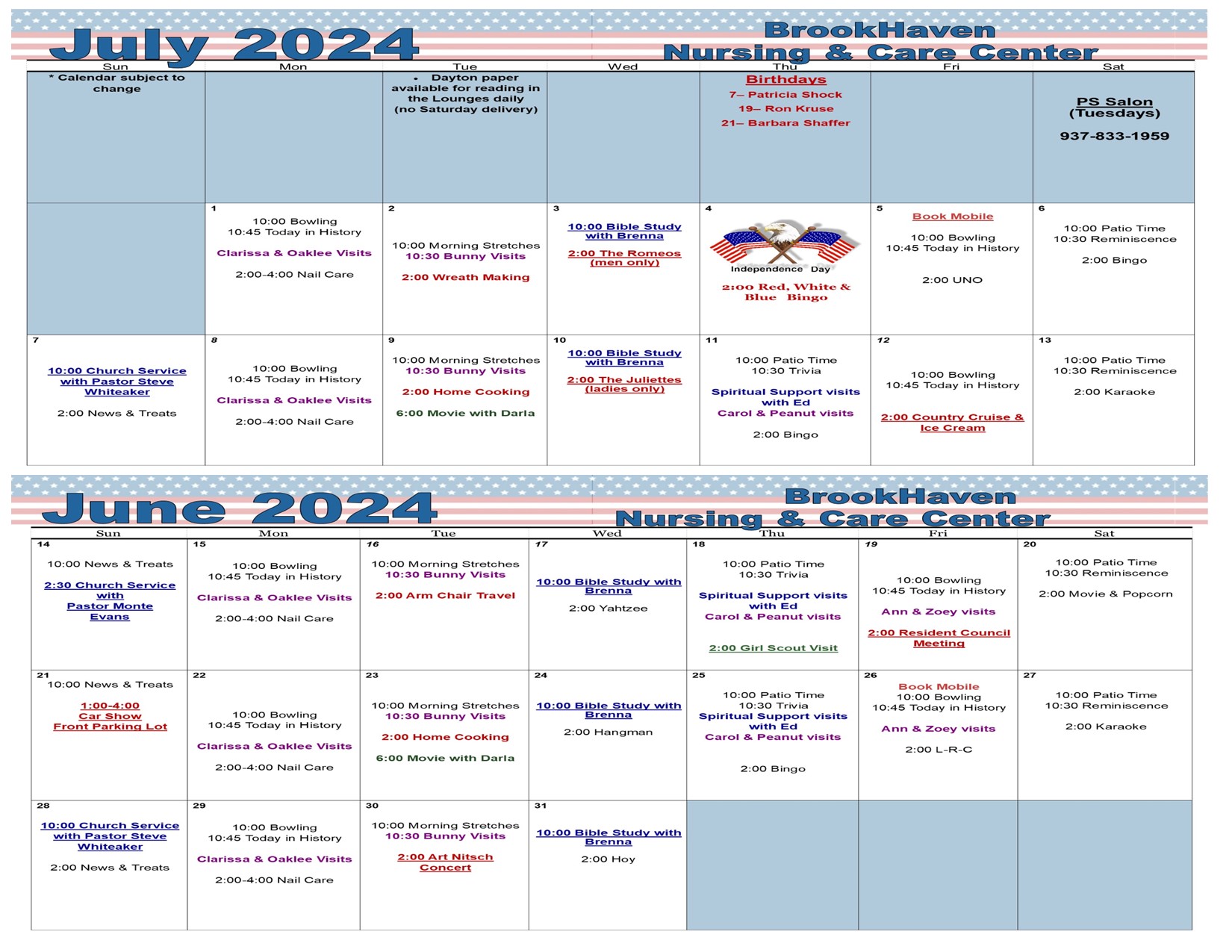 Activity Calendars - Brookhaven Retirement Community