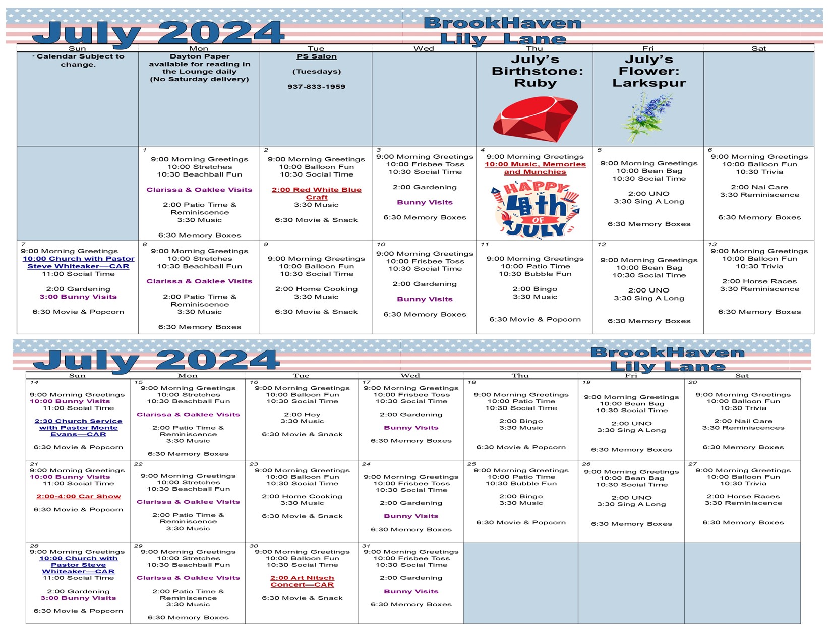 Activity Calendars - Brookhaven Retirement Community